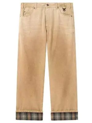 GOLDEN GOOSE Pants In Gradient Beige Cotton With Check Details - Multicolor