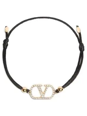 Valentino Garavani Bracciale Vlogo Signature In Cotone E Cristalli Swarovski - Black