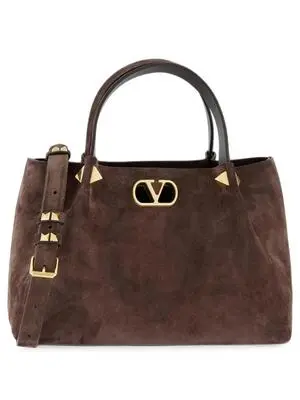 Valentino Garavani Small Suede Tote With Maxi Studs - Brown