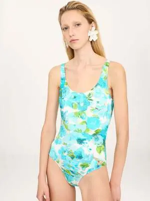 Chloé Aqua Flower-print One-piece Swimsuit - Blue