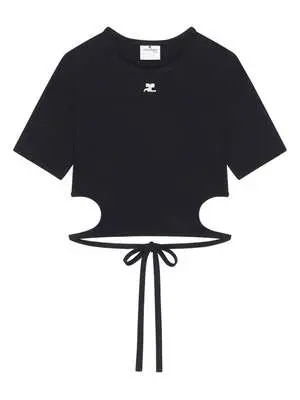 COURREGES Ribbon Cut Out Contrast T-shirt - Black