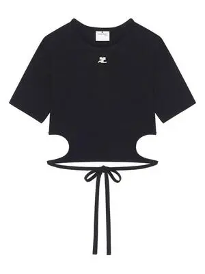 COURREGES Ribbon Cut-out Contrast T-shirt - Black