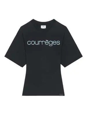 COURREGES Waisted Printed Fitted T-shirt - Black