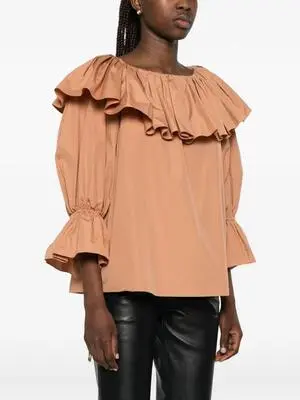 Chloé Cotton Blouse With Ruffle Detail - Brown