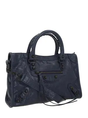 Balenciaga Le City Medium Bag In Arena Leather - Blue