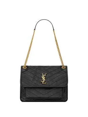 Saint Laurent Niki Medium Soft Bag In Vintage Leather - Black