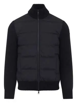 Moncler Cardigan Imbottito In Lana Con Zip - Blue