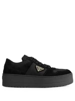Prada Sneakers Downtown Bold In Re-nylon E Pelle Scamosciata - Black