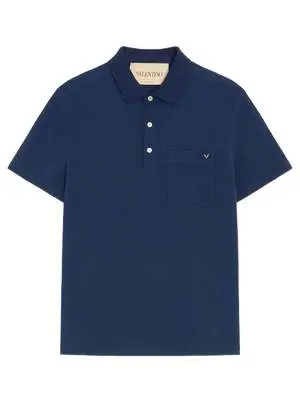 Valentino Garavani Polo Shirt In Cotton Piqué With Vgold - Blue