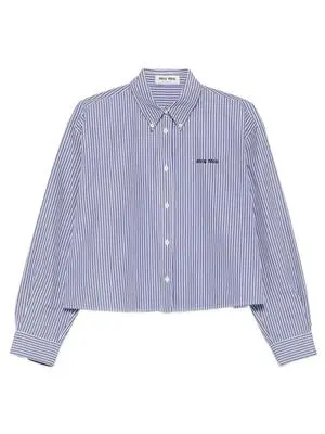 Miu Miu Micro Pinstripe Cropped Shirt - Blue
