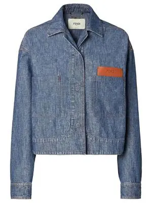 Fendi Chambray Short Jacket With Leather Patch - Blue
