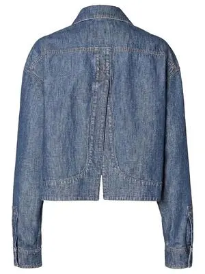 Fendi Chambray Short Jacket With Leather Patch - Blue