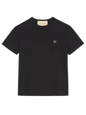 Valentino Garavani Cotton T-shirt With Vlogo Embroidery - Black