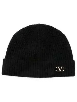 Valentino Garavani Beanie Knitted Vlogo Signature In Cashmere - Black