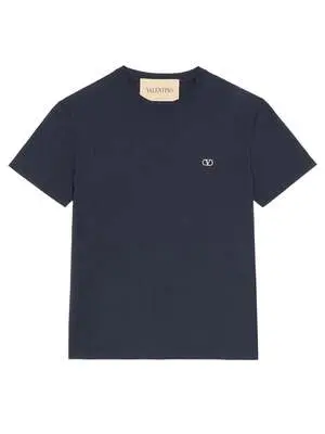 Valentino Garavani Cotton T-shirt With Vlogo Embroidery - Blue