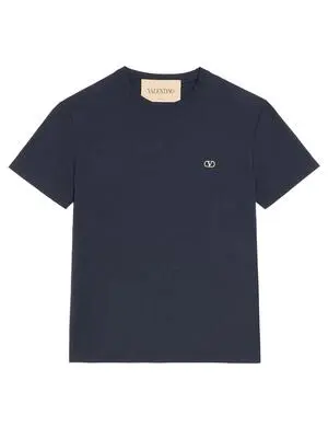 Valentino Garavani Cotton T-shirt With Vlogo Embroidery - Blue