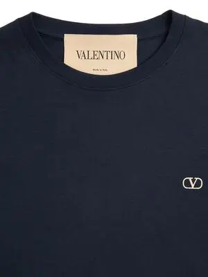 Valentino Garavani Cotton T-shirt With Vlogo Embroidery - Blue