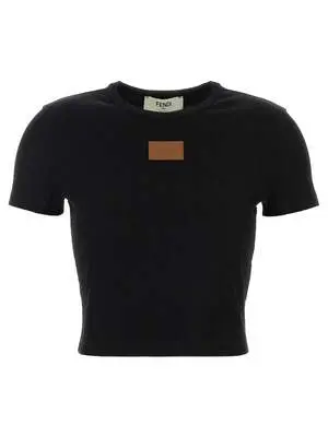 Fendi Lea Ribbed Logo-patch T-shirt - Black