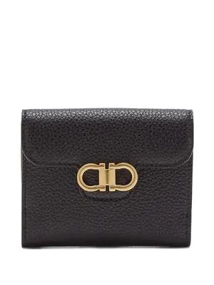 FERRAGAMO Gancini Grained Leather Compact Wallet - Black