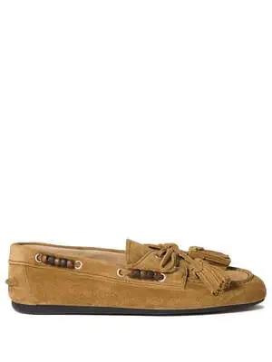 Miu Miu Deck Suede Loafers With Tassels - Green