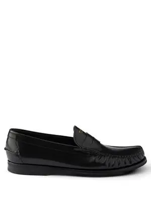 Prada Brushed Leather Loafers - Black