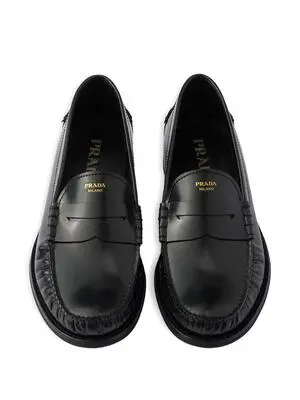 Prada Brushed Leather Loafers - Black