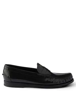 Prada Brushed Leather Loafers - Black