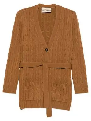 Valentino Garavani Cable-knit Belted Cashmere Cardigan - Brown