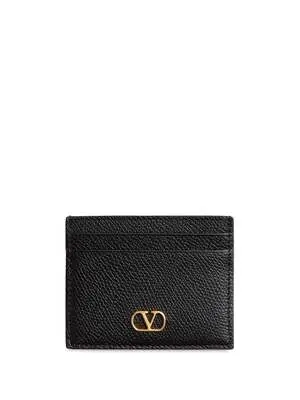 Valentino Garavani Vlogo Signature Grainy Leather Card Holder - Black