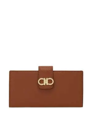 FERRAGAMO Grained Leather Continental Wallet - Brown