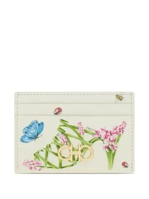 FERRAGAMO Gancini Card Holder With Floral Print - White