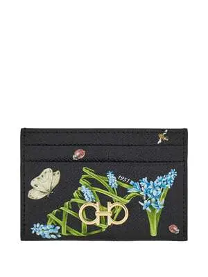 FERRAGAMO Gancini Card Holder With Floral Print - Black