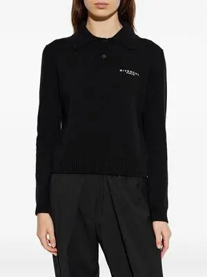 Givenchy Long-sleeve Wool And Cashmere Polo Sweater With Embroidered Logo - Black