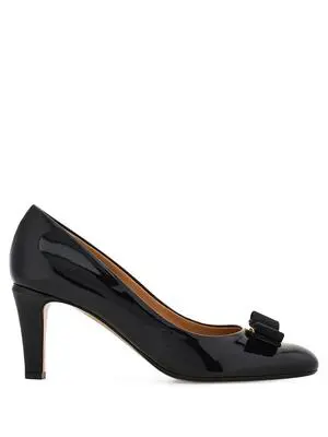 FERRAGAMO Carla 70 Patent Leather Bow Pumps - Black