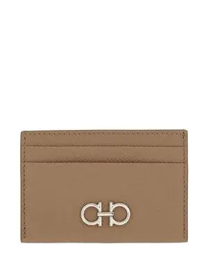 FERRAGAMO Gancini Grained Leather Card Holder - Gray