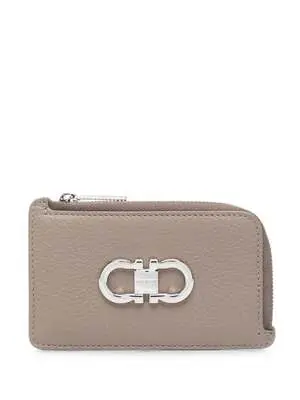 FERRAGAMO Gancini Card Holder With Zip - Gray