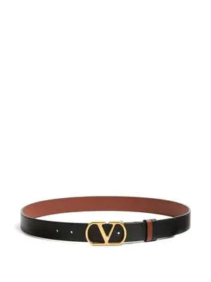 Valentino Garavani Cintura Reversibile Vlogo Signature In Vitello Lucido 30 Mm - Black