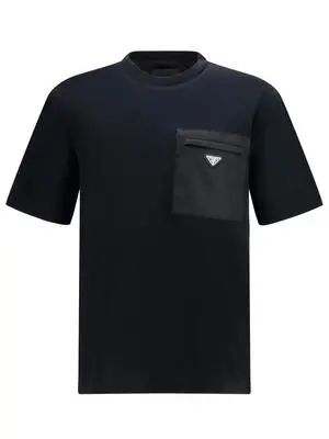Prada Cotton Crewneck T-shirt With Pocket Detail - Black