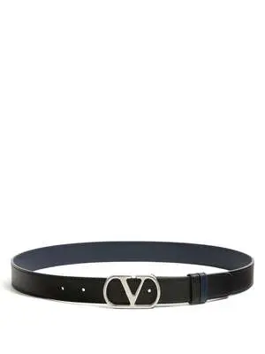 Valentino Garavani Vlogo Signature 30mm Reversible Shiny Leather Belt - Black