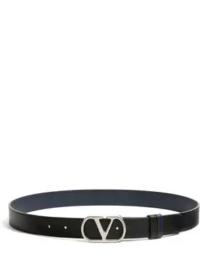 Valentino Garavani Vlogo Signature Shiny Leather Belt - Black