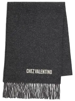Valentino Garavani Wool Scarf With Vlogo Embroidery - Gray