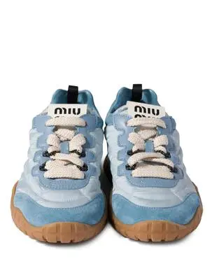 Miu Miu Tyre Technical Fabric, Suede And Leather Sneakers - Blue
