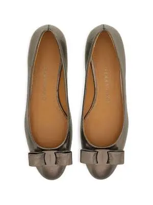 FERRAGAMO Varina Crackled Laminated Metallic Leather Ballet Flat