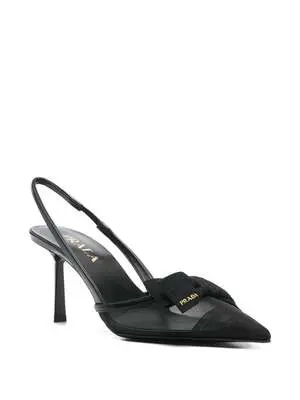 Prada Bow Detail Mesh Slingback Pumps