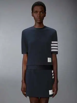 Thom Browne Textured Cotton Piqué 4-bar T-shirt - Blue