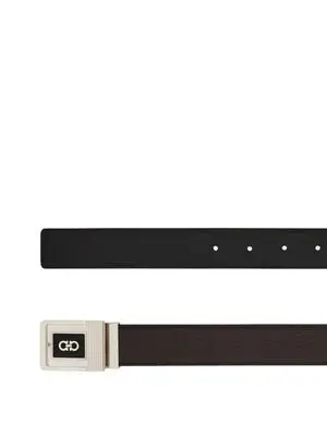 FERRAGAMO Double Square Reversible Leather Belt - Brown