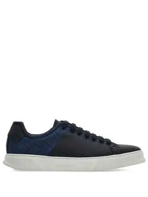 FERRAGAMO Clayton Monogram Jacquard Leather Sneakers - Blue