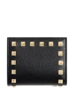 Valentino Garavani Rockstud Grainy Leather Flap Wallet - Black