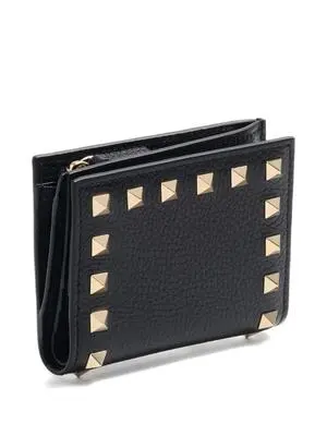 Valentino Garavani Rockstud Grainy Leather Flap Wallet - Black