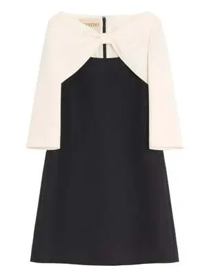 Valentino Garavani Crepe Couture Short Dress With Bow And Contrasting Sleeves - Black